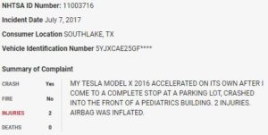 Apparent Sudden Unintended Acceleration Events Involving Tesla Vehicles ...